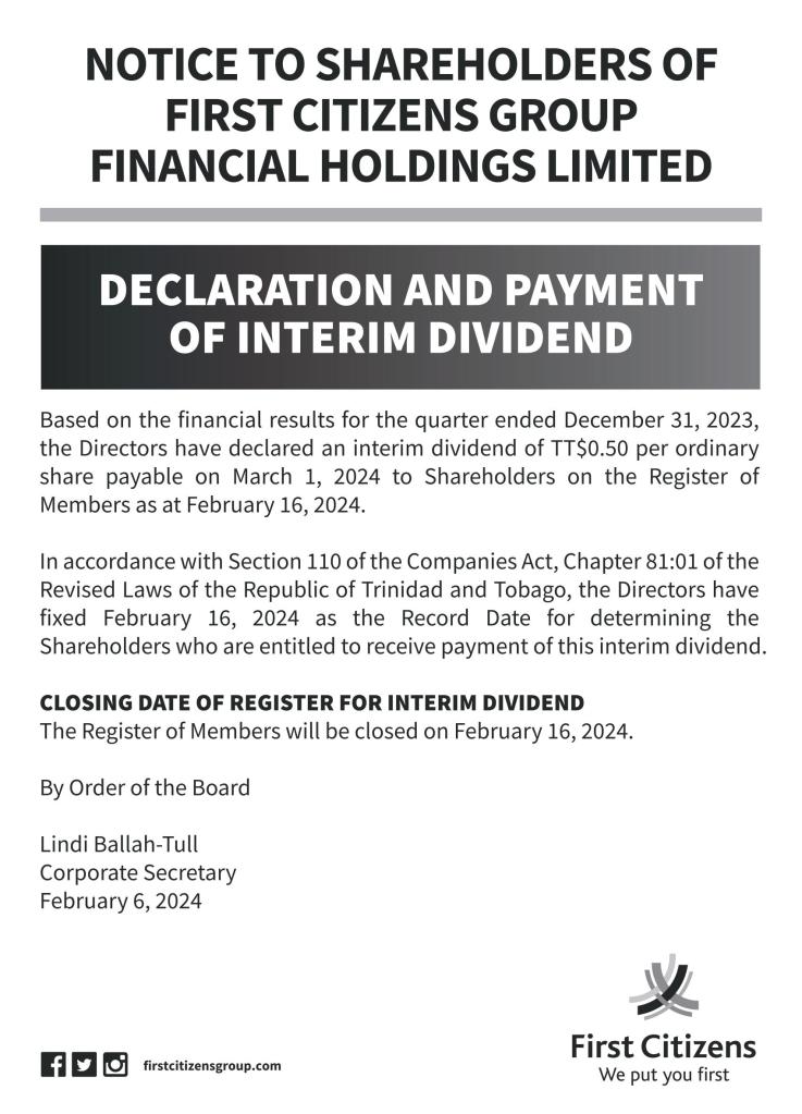 Notice To Shareholders Of First Citizens Group Financial Holdings ...
