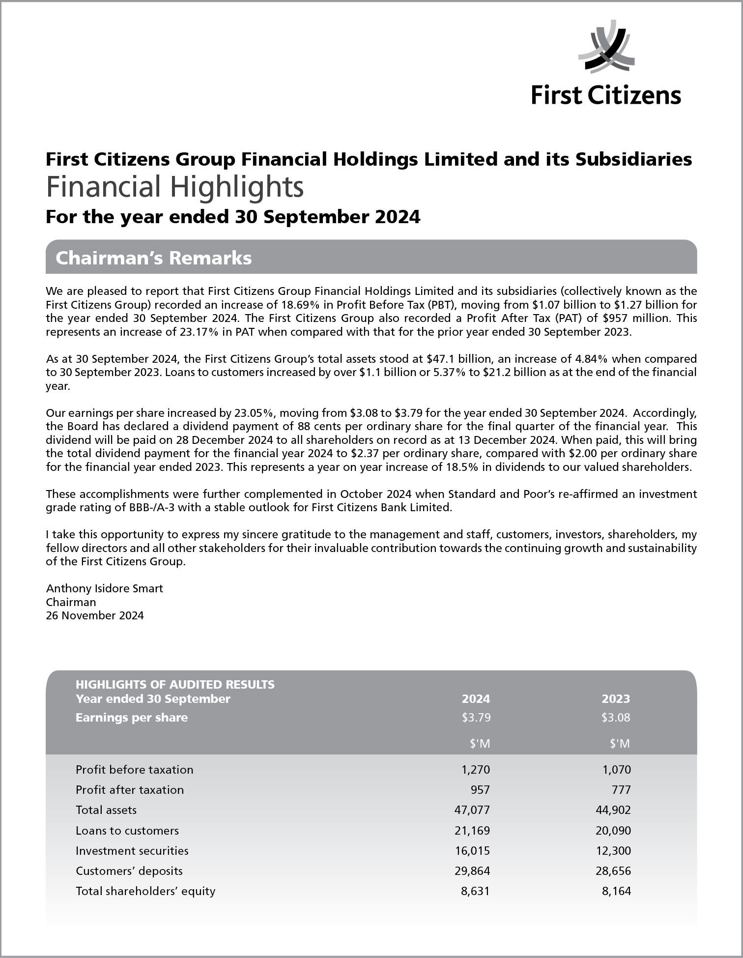 First Citizens Group Financial Holdings Limited and its Subsidiaries ...